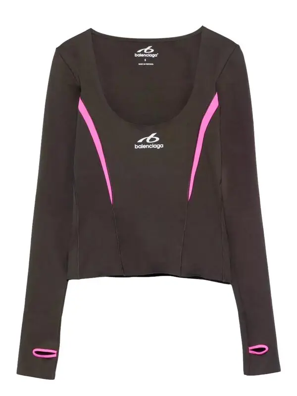 Balenciaga Contrast-piped Logo-print Top - Brown