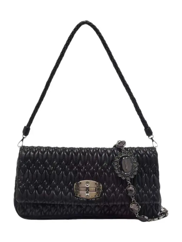 Miu Miu Crystal-embellished Matelassé Shoulder Bag - Black