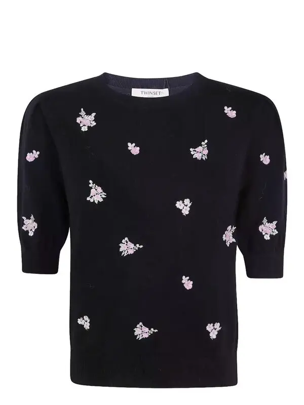 TWINSET Wool-blend Floral Embroidered Jumper - Black
