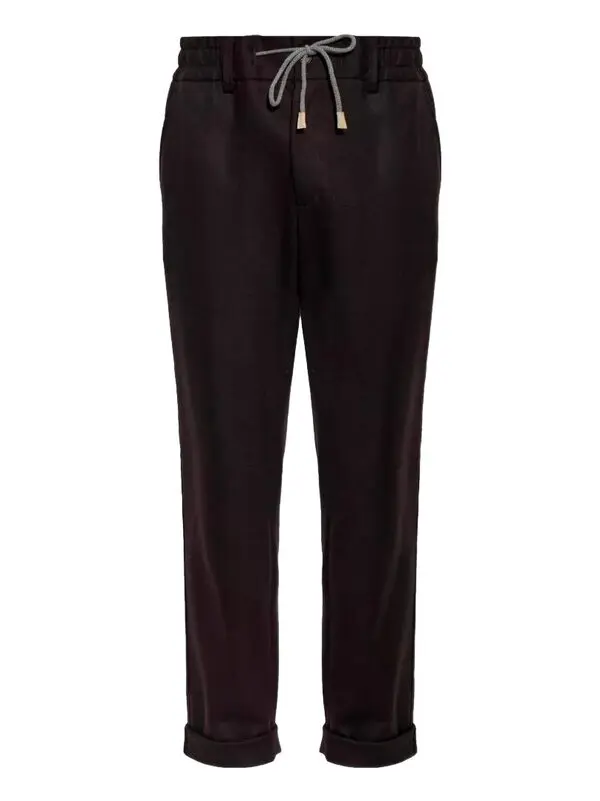 Eleventy Drawstring-waistband Turned-up-hem Trousers - Black
