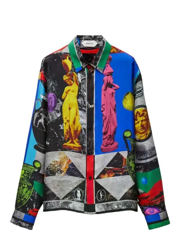 Versace Printed Silk Twill Regular Shirt - Blue