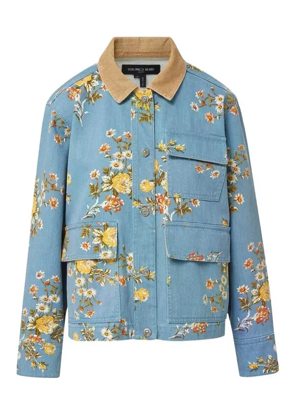 Veronica Beard Leighton Floral-print Corduroy-collar Jacket - Blue