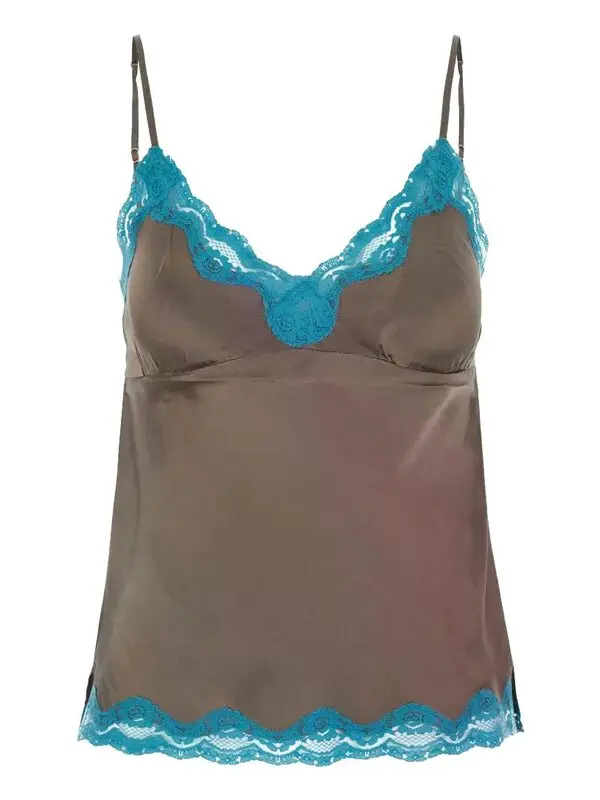 Gold Hawk Silk Camisole With Lace Trim - Brown