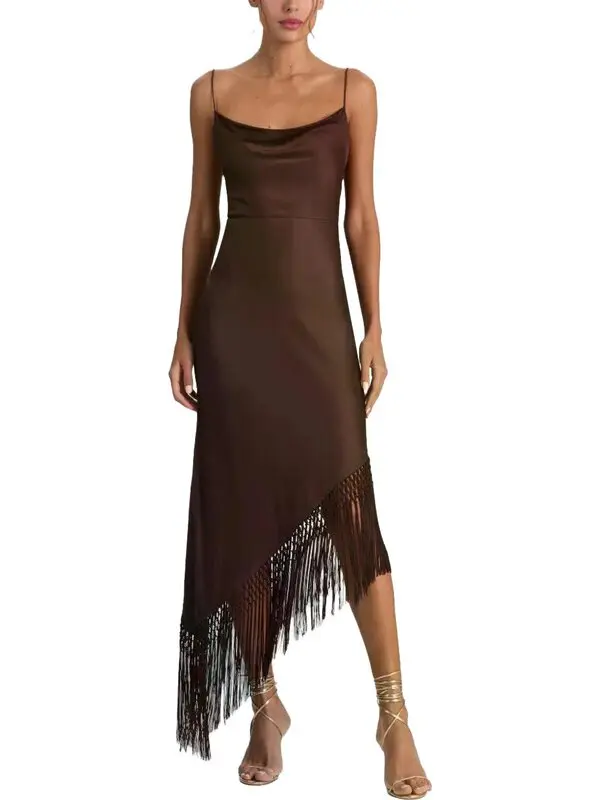 Alice + Olivia Harmony Fringe-trimmed Asymmetrical Dress - Brown