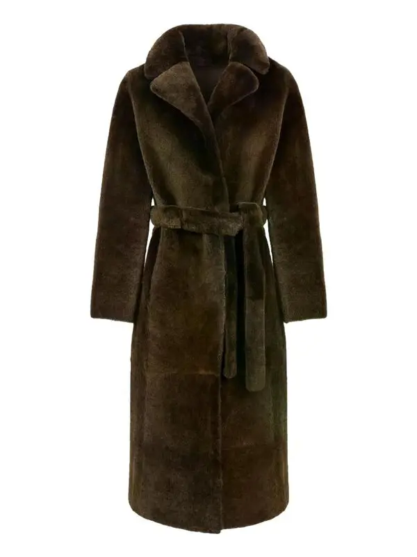 YVES SALOMON Reversible Belted Shearling Coat - Brown