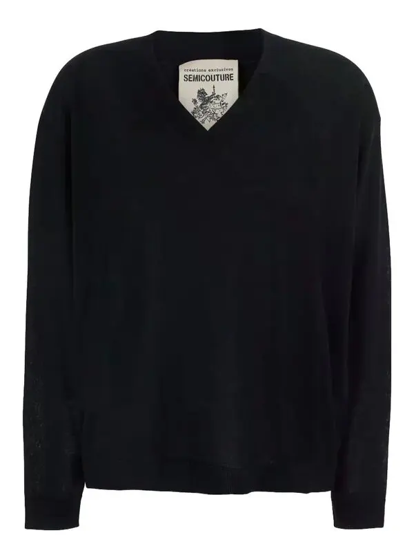 SEMICOUTURE Jade V-neck Sweater - Black