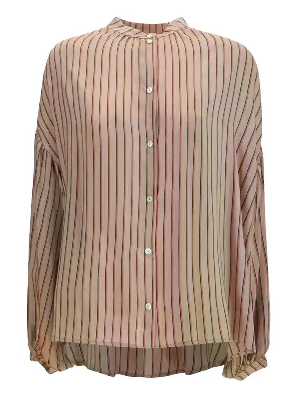KRISTINA TI Vertical-stripe Gathered-sleeve Shirt - Neutrals