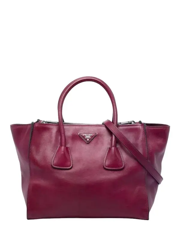 Prada 2010-2026 Glace Calf Twin Pocket Double Handle Satchel - Red