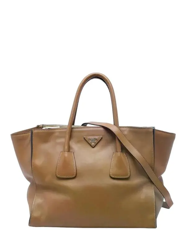 Prada 2010-2026 Glace Calf Twin Pocket Double Handle Satchel - Brown