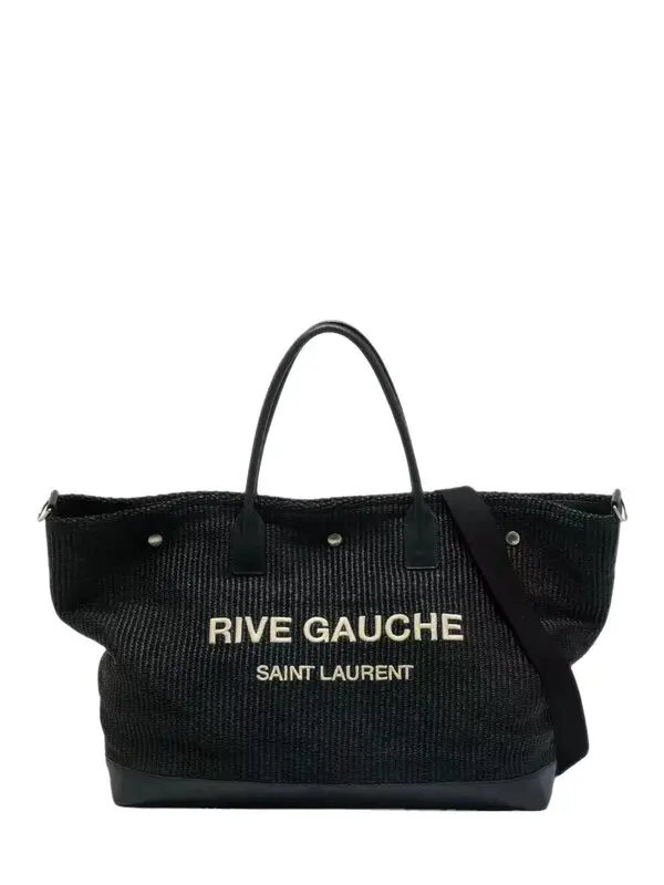 Saint Laurent 2022 Maxi Rive Gauche Raffia Tote Bag - Black