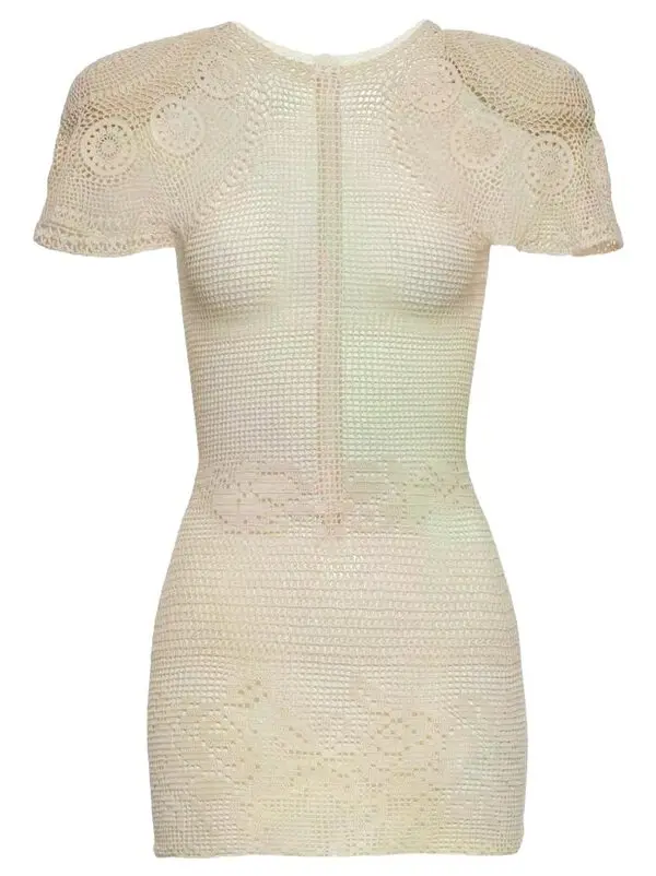 Magda Butrym Crochet Flared-sleeve Mini Dress - Neutrals