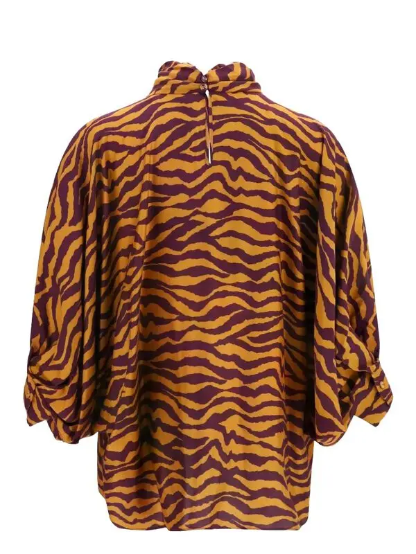 KRISTINA TI Zebra-print High-neck Blouse - Orange
