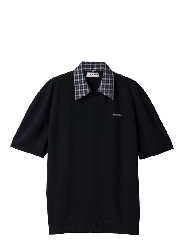 Miu Miu Cashmere Short-sleeve Polo Sweater - Blue