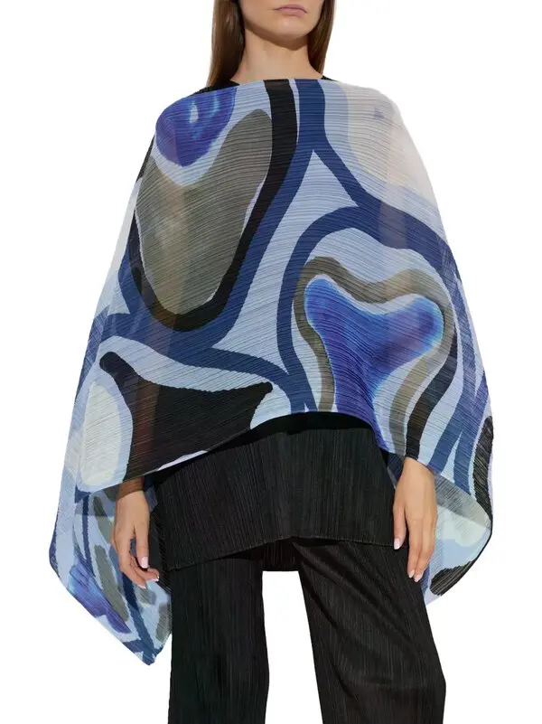 Issey Miyake Abstract-print Pleated Top - Blue