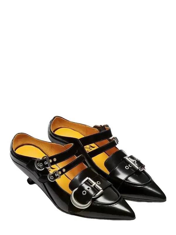 LILI CURIA Astrid Buckle-detail Pointed-toe Mules - Black