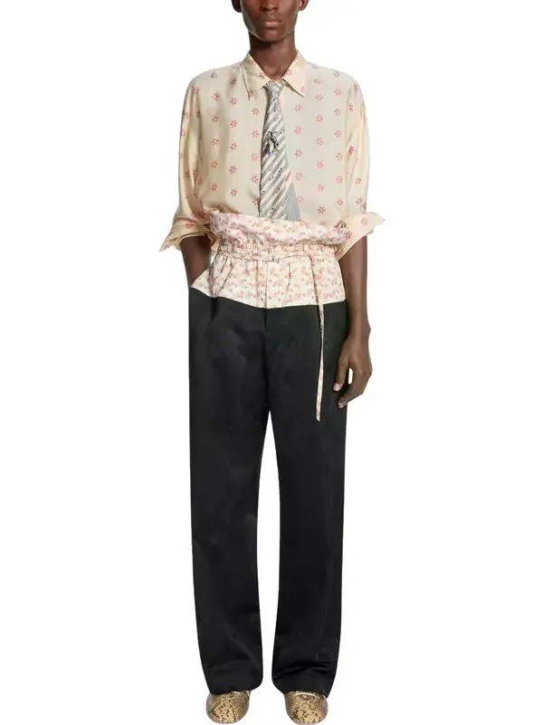 Dries Van Noten Abstract Jacquard Contrast-waist Trousers - Black