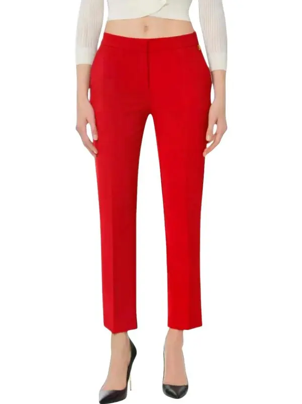 Elisabetta Franchi Lightweight Crepe Trousers With Logo Charm - Red