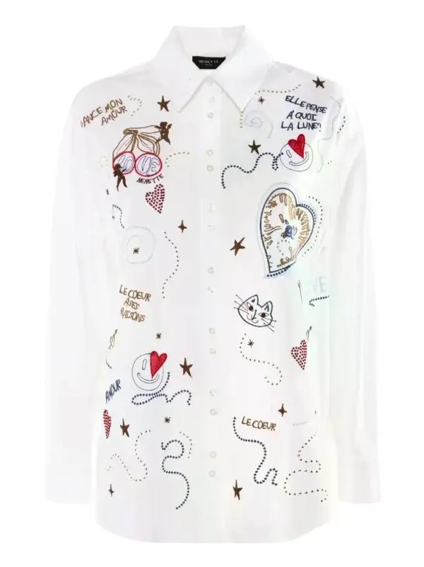 NENETTE Fanny Embroidered Oversized Shirt - White