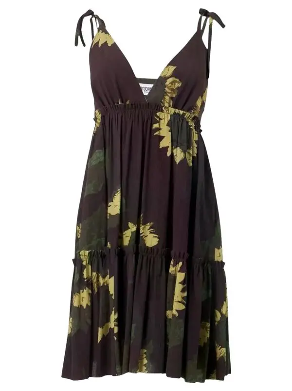Moschino Floral-print Ruffled-tier Dress - Brown