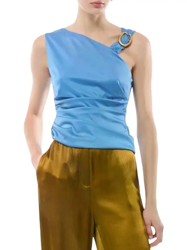 NENETTE Asymmetric Satin-finish Blouse - Blue