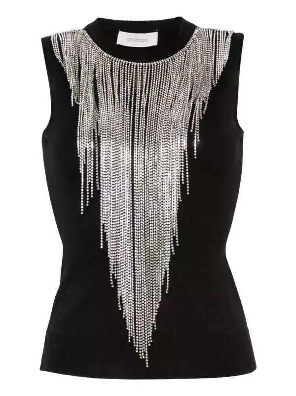 Sportmax Crystal-fringe Knitted Top - Black