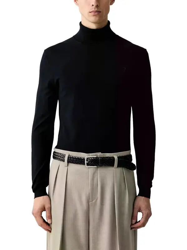 TRUSSARDI Embroidered Logo Roll-neck Sweater - Black