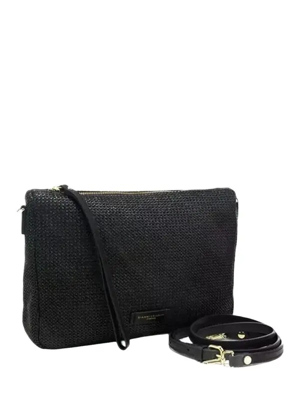 GIANNI CHIARINI Woven-design Logo-patch Clutch Bag - Black
