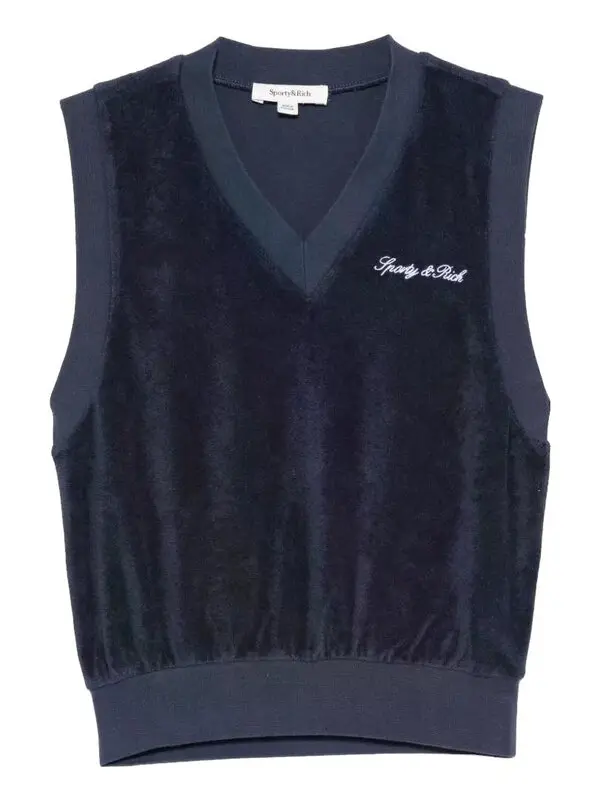 SPORTY & RICH Filippa Logo-embroidered Terry-cloth Vest - Blue