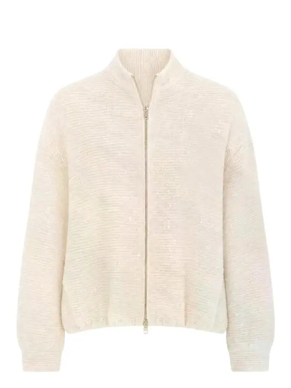 Herno Ribbed-knit Sequin-embellished Bomber Jacket - Neutrals