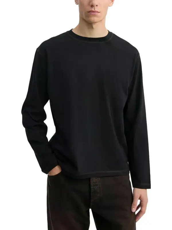 ANOTHER ASPECT Long-sleeve Contrast-stitch T-shirt - Black