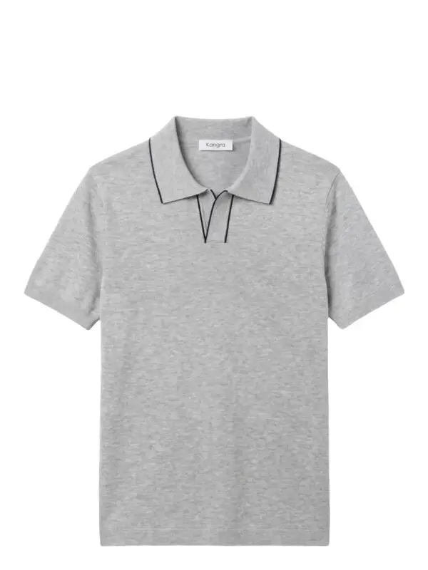 KANGRA Contrast-trim Knit Polo Shirt - Grey