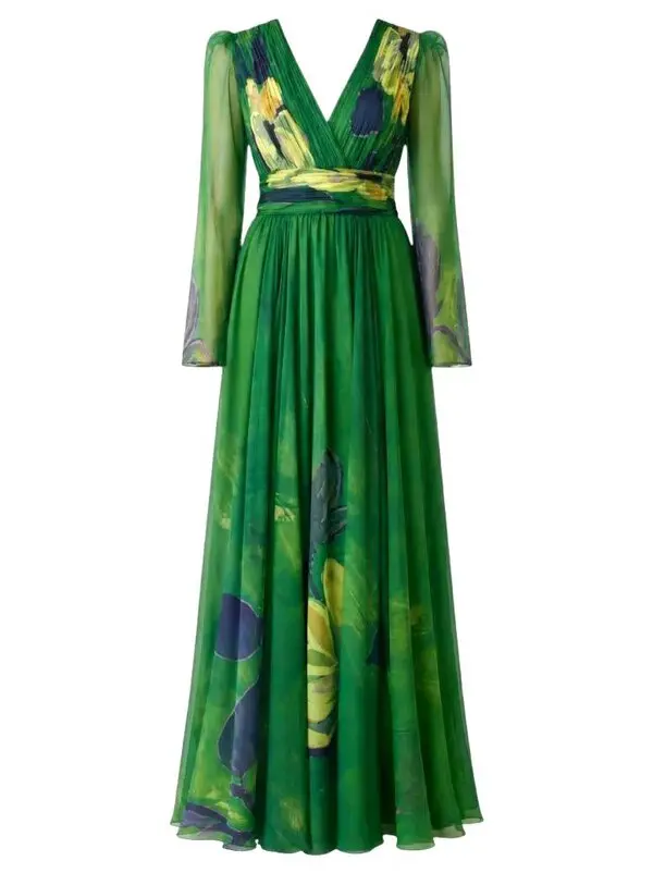 Charo Ruiz Ibiza Abito Floral-print Pleated Maxi Dress - Green
