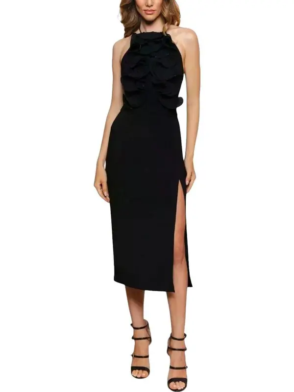 DIVEDIVINE Flower-appliqué Halterneck Midi Dress - Black