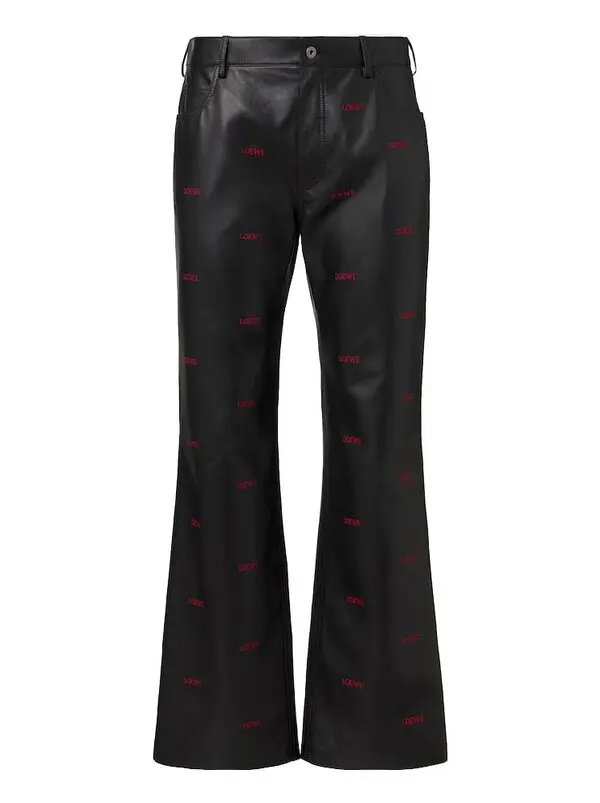 Loewe Logo Leather Flared Trousers - Black