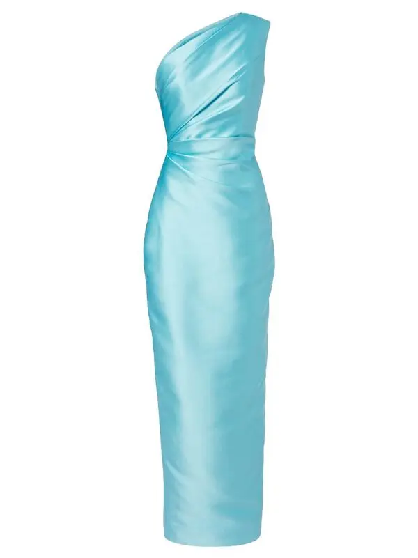 Solace London Kira One-shoulder Satin Gown - Blue