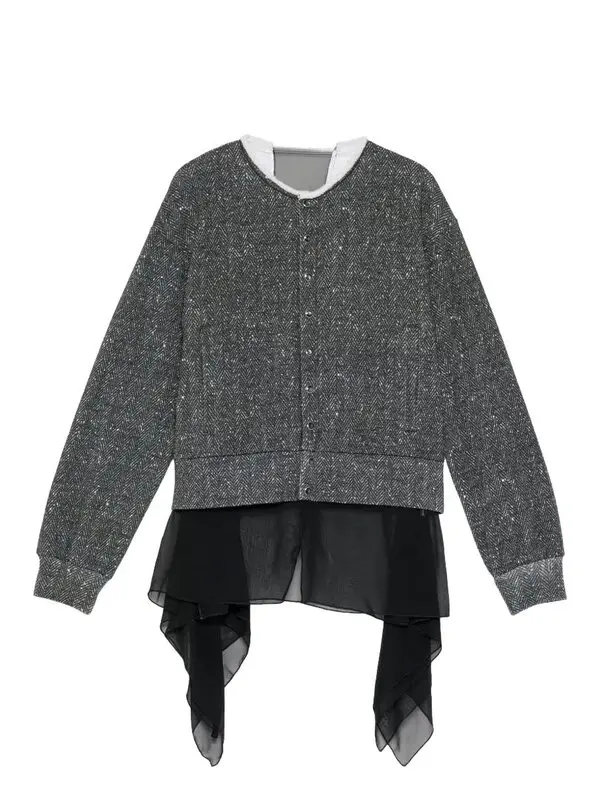 Undercover Herringbone-pattern Layered Cardigan - Grey