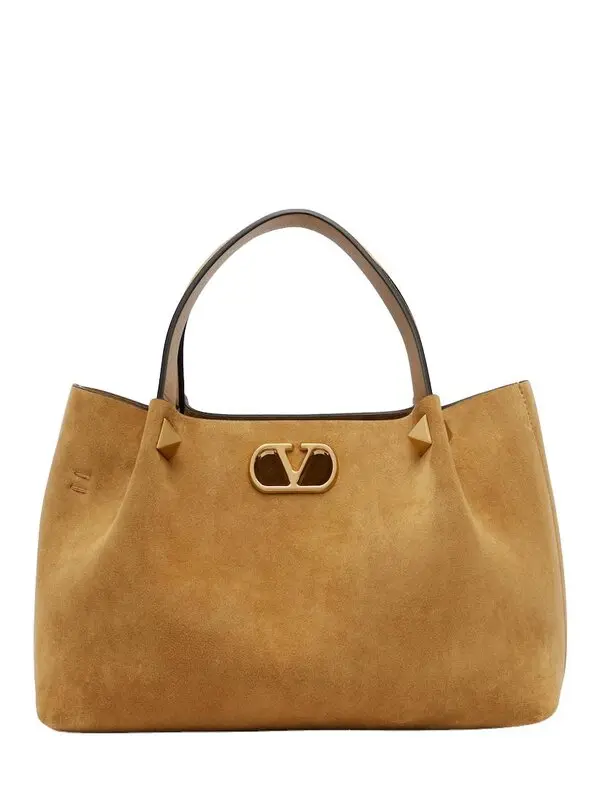 Valentino Garavani Vlogo Signature Small Suede Top-handle Bag - Beige