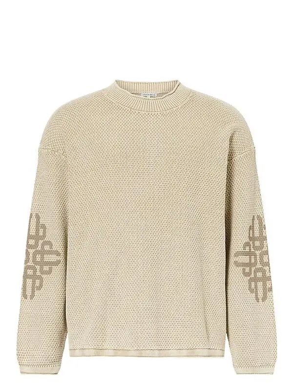 THE COUTURE CLUB Washed Emblem Cotton-knit Jumper - Beige