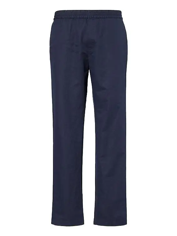 Sunspel Cotton-linen Drawstring Straight-leg Trousers - Navy