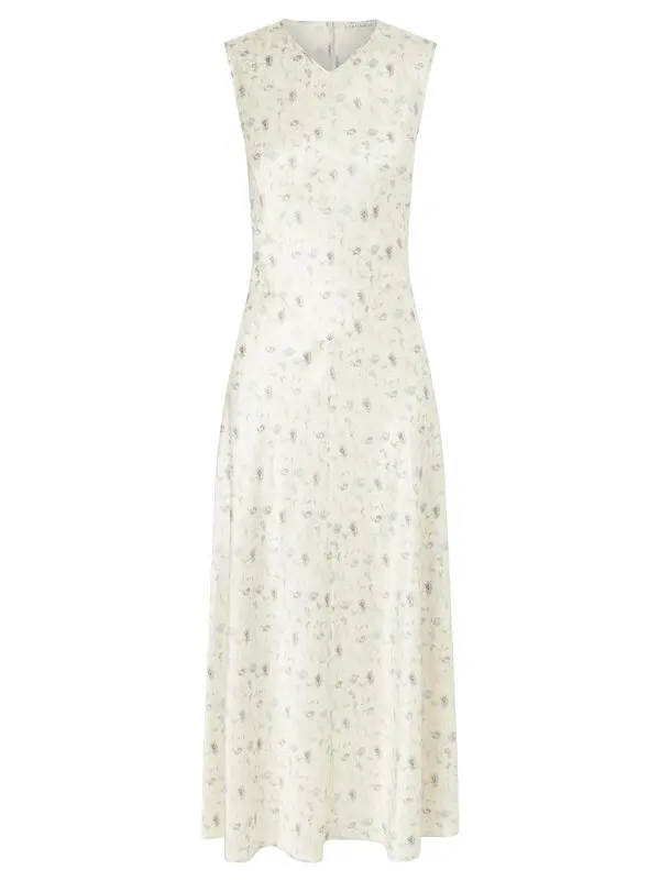 DÔEN Adelana Floral-print Silk-satin Midi Dress - Neutrals