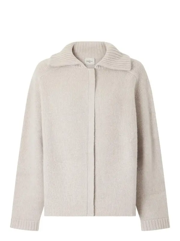 Le Kasha Ribbed Cashmere Zip-up Cardigan - Neutrals