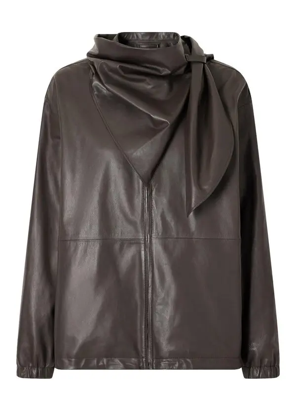 Loewe Scarf-detailed Leather Jacket - Brown