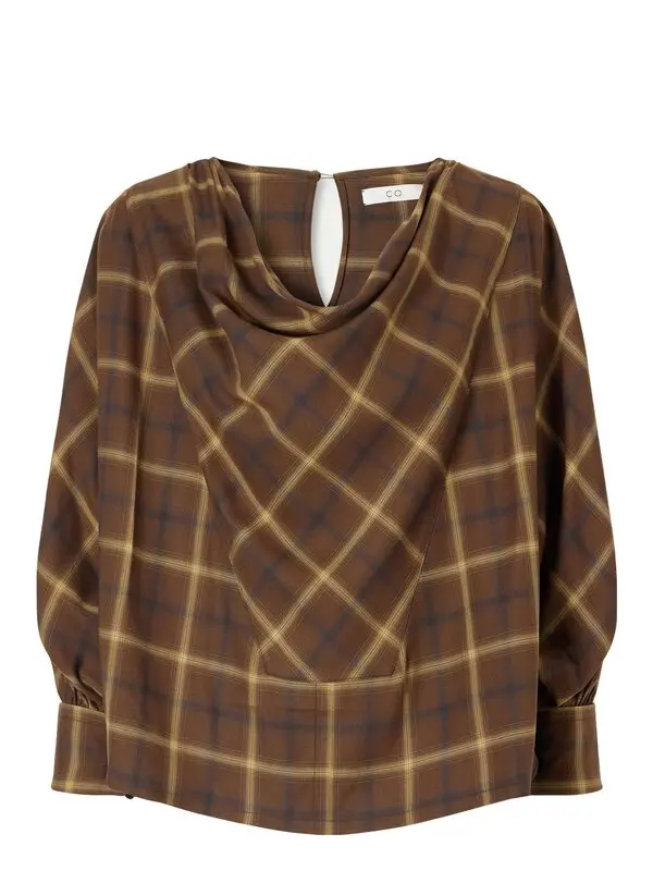 Co Draped Checked Crepe Shirt - Brown