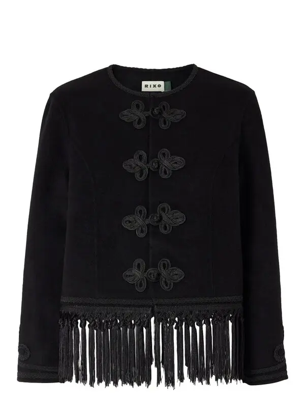 Rixo Inga Fringed Embellished Crepe Jacket - Black