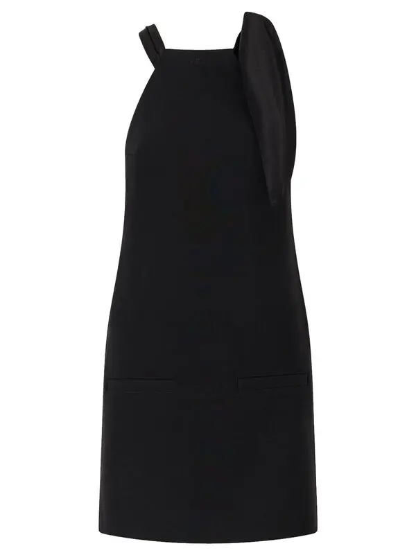 COURREGES Tie-detailed Logo-embroidered Crepe Mini Dress - Black