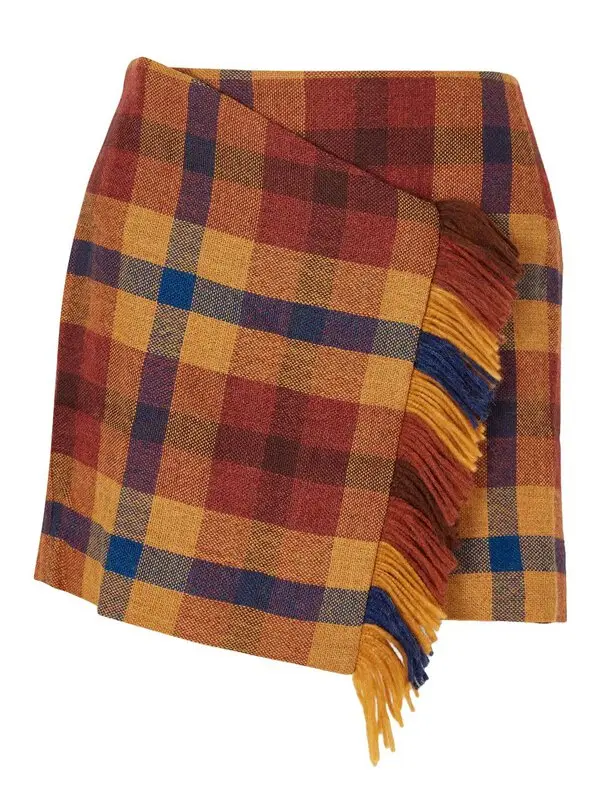 Escvdo Checked Asymmetric Alpaca Mini Skirt - Multi