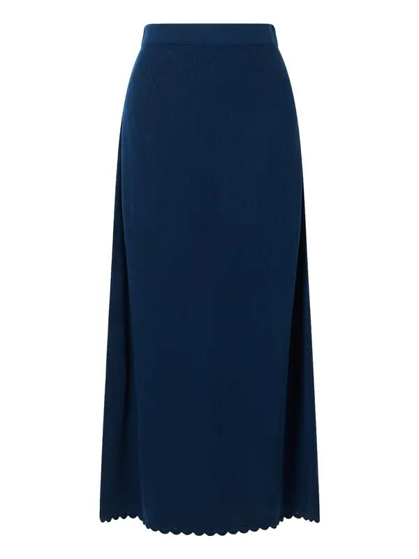 Escvdo Bernabe Scalloped Ribbed Cotton Midi Skirt - Blue