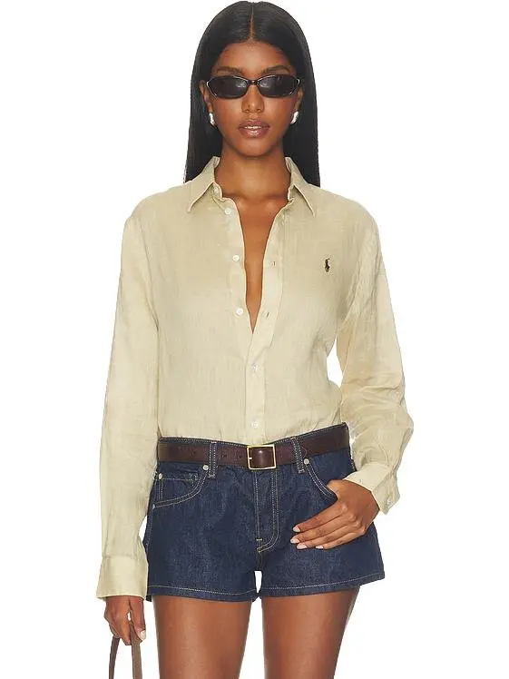 Polo Ralph Lauren Classic Linen Button Front Shirt - Tan