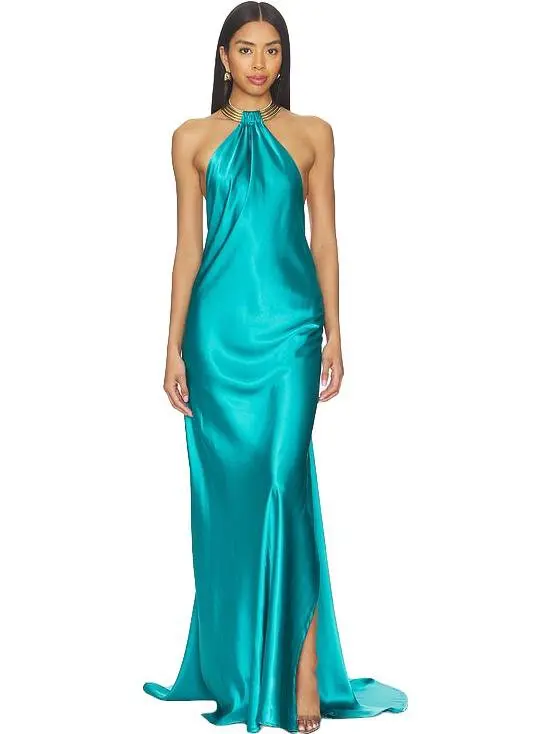 BRONX BANCO Amara Backless Gown In . Also - Teal