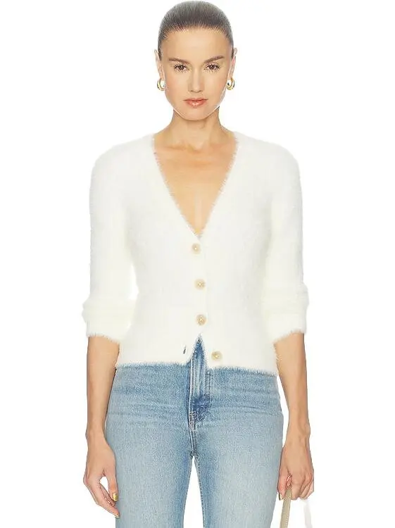 L'Agence Agathe Fuzzy Collared Cardigan In . Also - Ivory